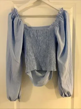 SHEIN | Tops | Shein Light Blue Textured Puffsleeve Square Neck Blouse ...